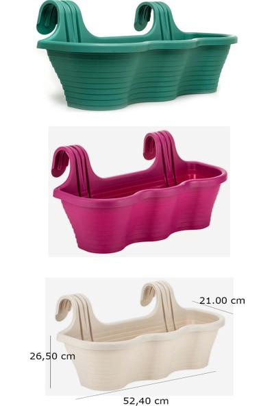 Minia Bahçe Askılı Balkon Saksı 3'lü 53 cm 10 Lt Fuşya Yeşil Kirli Beyaz Minia Bahçe Askılı Balkon Saksı 3'lü 53 cm 10 Lt Fuşya Yeşil Kirli Beyaz