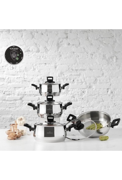 Karaca Galata Çelik 8 Parça Antibakteriyel Kulplu Tencere Seti Karaca Galata Çelik 8 Parça Antibakteriyel Kulplu Tencere Seti