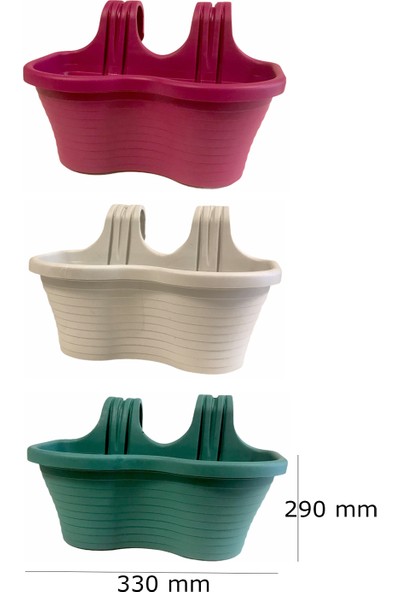 Minia Bahçe Askılı Balkon Saksı 3'lü Fuşya Kirli Beyaz Yeşil Minia Bahçe Askılı Balkon Saksı 3'lü Fuşya Kirli Beyaz Yeşil