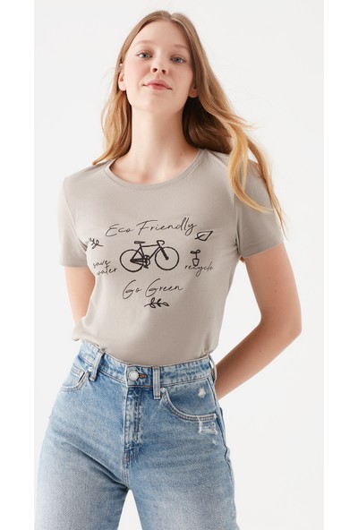 Mavi Kadın Bisiklet Baskılı Gri Tişört 1600885-34134