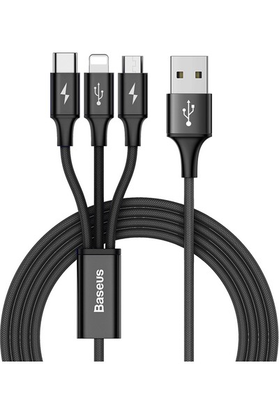 Baseus Rapid 3in 1 3A Micro+Type C+ iPhone Hızlı Şarj Kablo Baseus Rapid 3in 1 3A Micro+Type C+ iPhone Hızlı Şarj Kablo