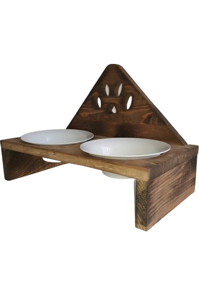 Emay Center 2li Ahşap Kedi, Köpek Mamalık, Yemek, Su ve Mama Kabı Melamin Kap