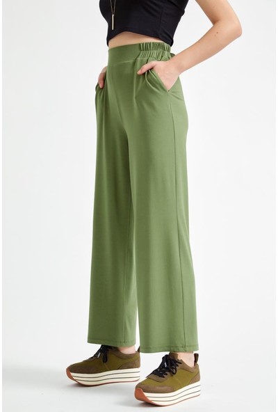 İkiler Beli Lastikli Bol Paça Pantolon 021-2000