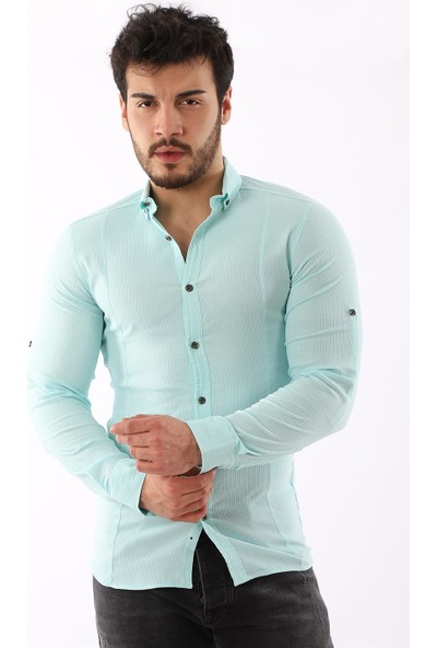 Arlin Erkek Önden Pensli Bengalin Likralı Slim Fit Düğmeli Mint Gömlek Arlin Erkek Önden Pensli Bengalin Likralı Slim Fit Düğmeli Mint Gömlek