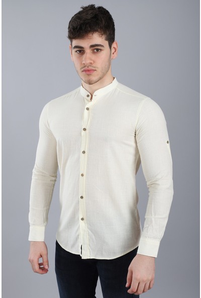 Arlin Erkek Hakim Yaka Düğmeli Ayarlanabilir Uzun Kollu Slim Fit Ekru Gömlek Arlin Erkek Hakim Yaka Düğmeli Ayarlanabilir Uzun Kollu Slim Fit Ekru Gömlek