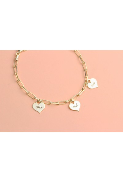 Glorria Kişiye Özel Kalpli Ataç Gümüş Bileklik