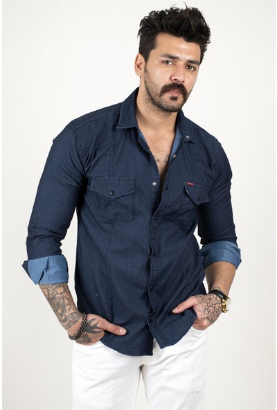 Deepsea Lacivert Erkek Çıt Çıt Kapaklı Likralı Uzun Kol Kot Gömlek 2101826 Deepsea Lacivert Erkek Çıt Çıt Kapaklı Likralı Uzun Kol Kot Gömlek 2101826