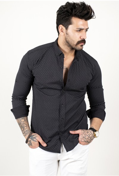Deepsea Koyu Lacivert Erkek Nokta Desen Likralı Uzun Kol Gömlek 2101845 Deepsea Koyu Lacivert Erkek Nokta Desen Likralı Uzun Kol Gömlek 2101845