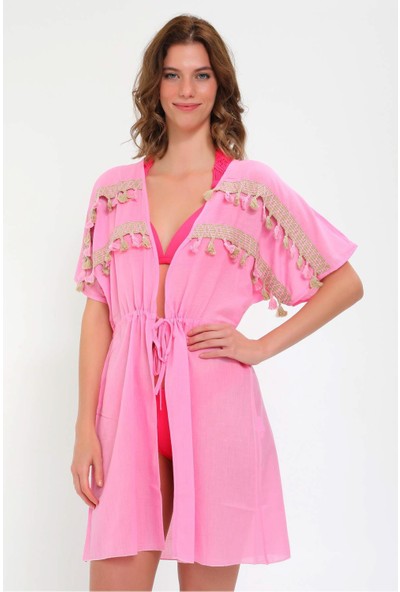 Endeep Kadın Püsküllü Önden Bağlamalı Pembe Deniz Elbisesi Endeep Kadın Püsküllü Önden Bağlamalı Pembe Deniz Elbisesi