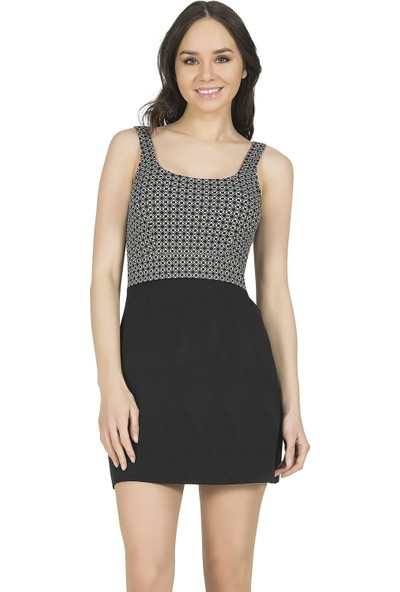 Endeep Kadın Siyah Beyaz Kare Yaka Elbise Mayo Endeep Kadın Siyah Beyaz Kare Yaka Elbise Mayo