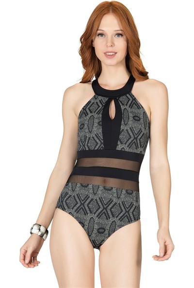 Endeep Kadın Kolye Yaka Transparan Toparlayıcı Mayo