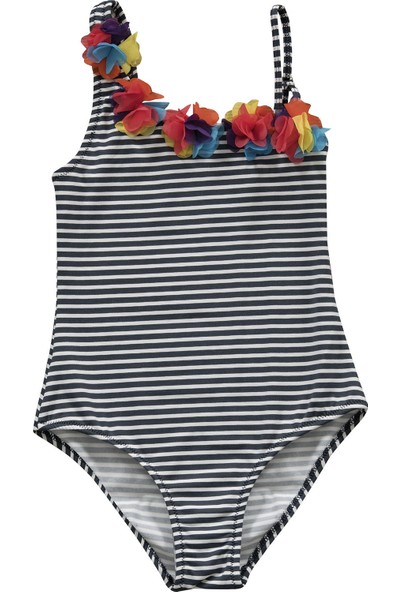 Endeep Kız Çocuk Tek Omuz Siyah Çizgili Aksesuarlı Mayo Endeep Kız Çocuk Tek Omuz Siyah Çizgili Aksesuarlı Mayo