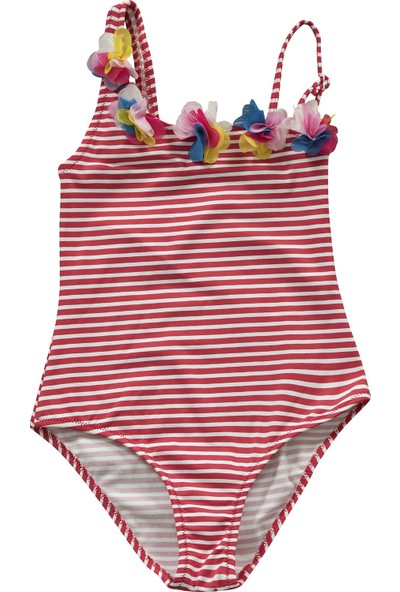 Endeep Kız Çocuk Tek Omuz Kırmızı Çizgili Aksesuarlı Mayo Endeep Kız Çocuk Tek Omuz Kırmızı Çizgili Aksesuarlı Mayo