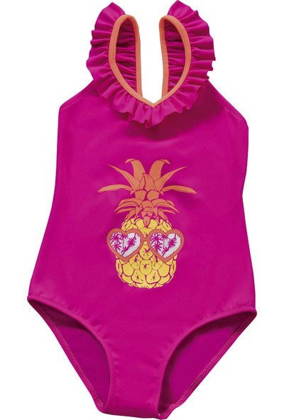 Endeep Kız Çocuk Yaka Fırfırlı Fuşya Mayo