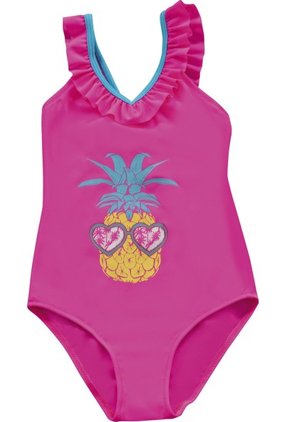 Endeep Kız Çocuk Yaka Fırfırlı Pembe Mayo