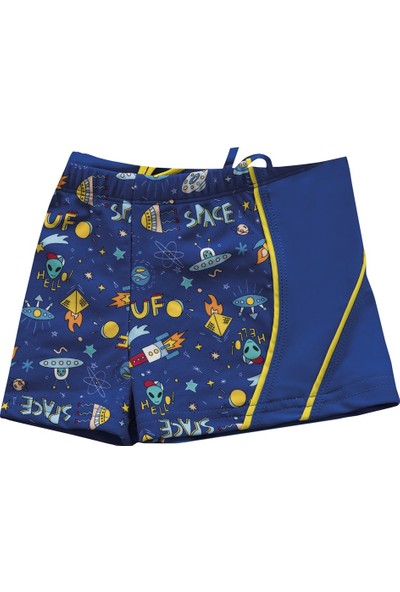 Endeep Erkek Çocuk Saks Mavi Desenli Şort Mayo