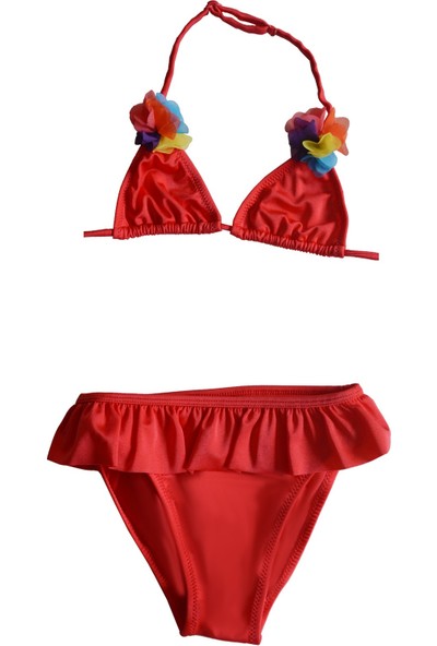 Endeep Kız Çocuk Fırfırlı Kırmızı Üçgen Bikini Takımı