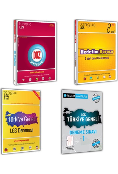 Tonguç LGS Doz Denemeleri + Tonguç LGS Hedefim Derece Denemeleri + Tonguç LGS Türkiye Geneli Deneme + Pegem LGS Türkiye Geneli Deneme 4'lü Set