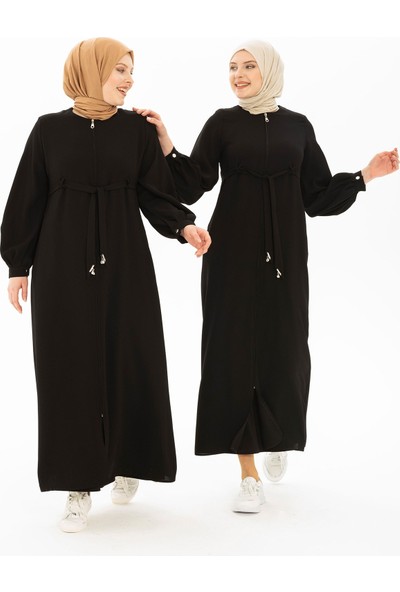 Beyza Bağcığı Taşlı Siyah Ferace 3322