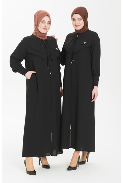 Beyza Yaka Detaylı Siyah Ferace 3332 Beyza Yaka Detaylı Siyah Ferace 3332