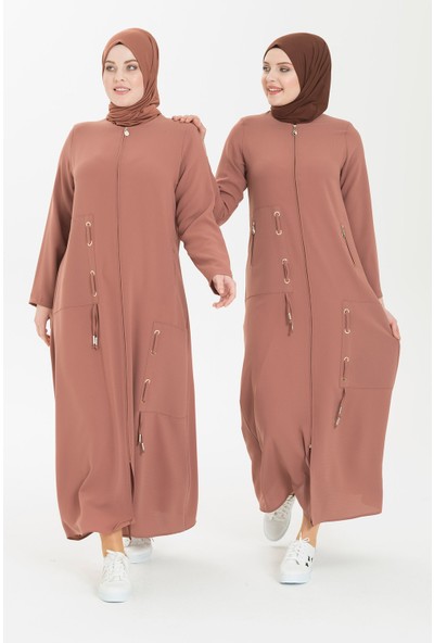 Beyza Kuş Gözlü Büyük Cepli Tarçın Ferace 3345