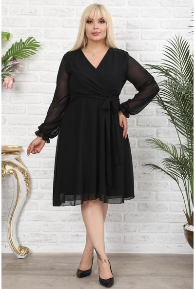 1fazlası Kadın Büyük Beden Kruvaze Yaka Astarlı Şifon Elbise 1fazlası Kadın Büyük Beden Kruvaze Yaka Astarlı Şifon Elbise