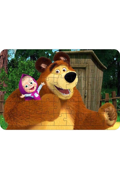 Güven Serigrafi Maşa ile Koca Ayı 54 Parça Ahşap Çerçeveli Puzzle Yapboz