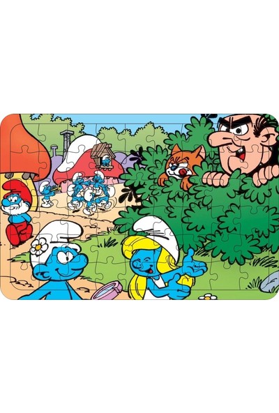 Güven Serigrafi Şirinler 54 Parça Ahşap Çerçeveli Puzzle Yapboz