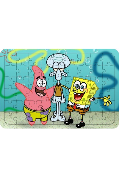 Güven Serigrafi Sünger Bob 54 Parça Çerçeveli Ahşap Puzzle Yapboz