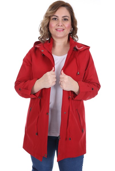 Brendon Kadın Büyük Beden Pamuklu Mevsimlik Trençkot 3005 Kırmızı/red 21S32003005