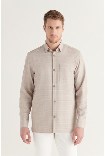 Avva Erkek Bej Ekoseli Klasik Yaka Comfort Fit Cepli Gömlek A11Y2025 Avva Erkek Bej Ekoseli Klasik Yaka Comfort Fit Cepli Gömlek A11Y2025