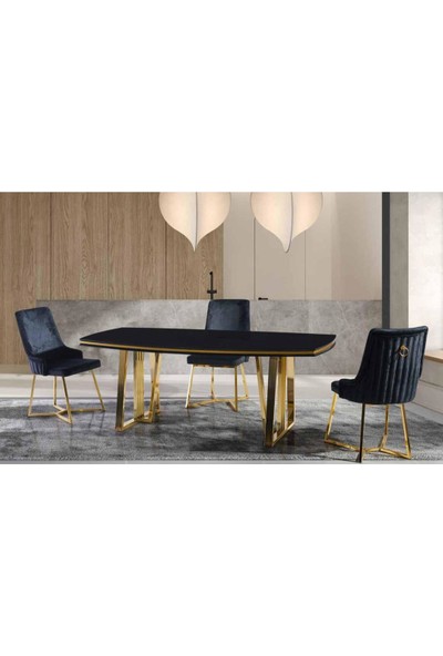 Ens Zinet Gold Siyah Yemek Masası