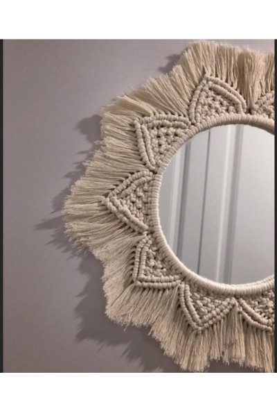 Makrome Bej Modern Mimoza Makrome Ayna