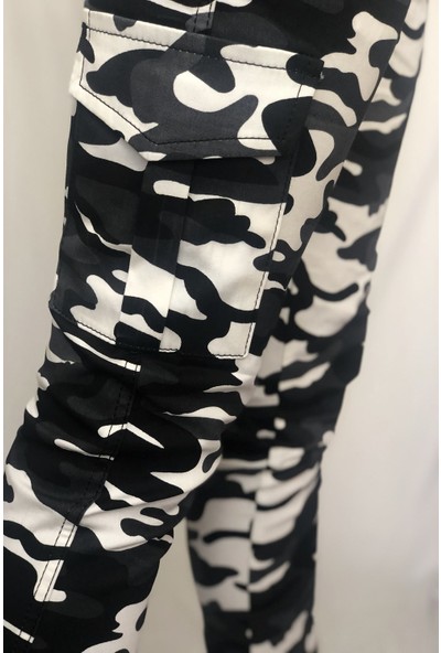 Black Sky Kamuflaj Desenli Skinny Kargo Cep Eşofman Kadın Jogger Pantolon Black Sky Kamuflaj Desenli Skinny Kargo Cep Eşofman Kadın Jogger Pantolon