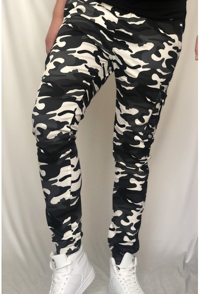 Black Sky Kamuflaj Desenli Skinny Kargo Cep Jogger Pantolon Black Sky Kamuflaj Desenli Skinny Kargo Cep Jogger Pantolon