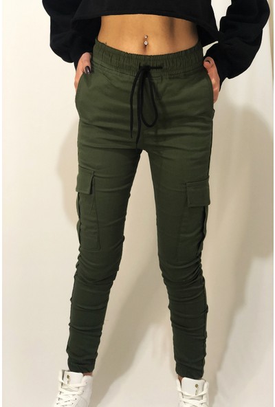 Black Sky Düz Haki Kargo Cep Skinny Jogger Pantolon Black Sky Düz Haki Kargo Cep Skinny Jogger Pantolon