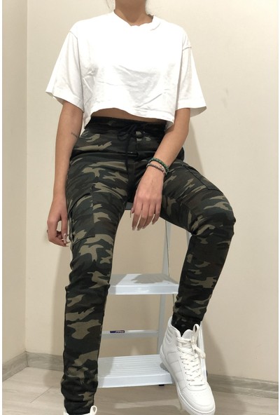 Black Sky Kamuflaj Desen Kargo Cep Skinny Jogger Pantalon
