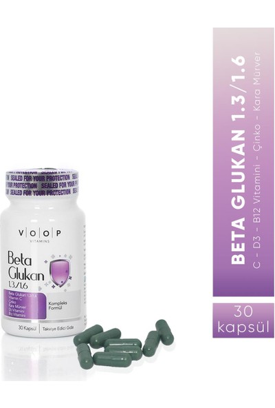 VOOP Beta Glukan Kara Mürver, C Vitamini, Çinko 30 Kapsül VOOP Beta Glukan Kara Mürver, C Vitamini, Çinko 30 Kapsül