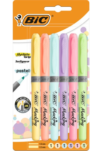 Bic Fosforlu Kalem Brite Liner Grip Pastel 6'lı 992561 Bic Fosforlu Kalem Brite Liner Grip Pastel 6'lı 992561