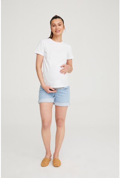 Vavien Hamile Şort Likralı Recyle Denim Açık Mavi 1063