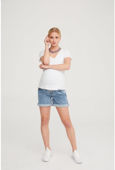 Vavien Hamile Şort Likralı Recyle Denim Likralı Mavi 1063
