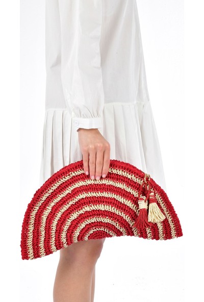 Capri Kırmızı El Örgüsü Clutch El Çantası Capri Kırmızı El Örgüsü Clutch El Çantası