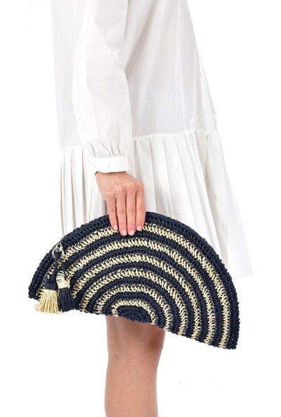Capri Lacivert El Örgüsü Clutch El Çantası