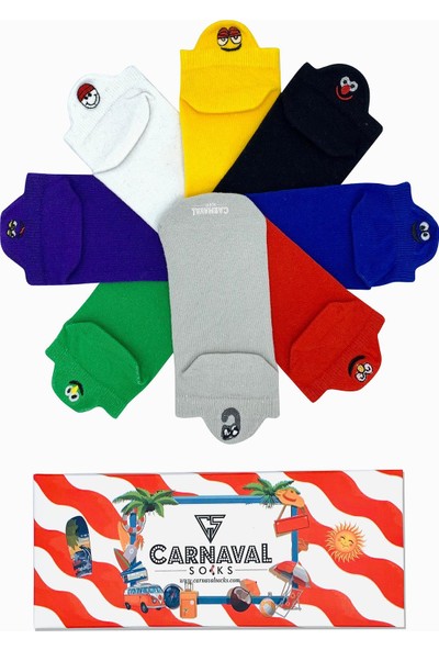 Carnaval Socks 8'li Emoji Desenli Bilekte Nakışlı Patik Spor Çorap Carnaval Socks 8'li Emoji Desenli Bilekte Nakışlı Patik Spor Çorap