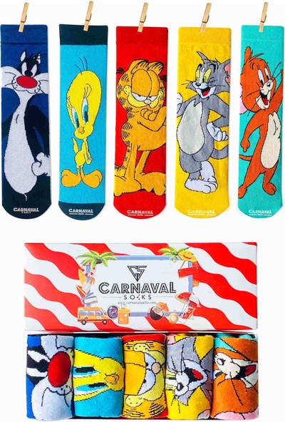 Carnaval Socks 5'li Çizgi Film Kahramanlar Desenli Renkli Çorap Kutusu