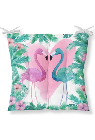 Ay Dijital Flamingo Desenli Pofuduk Sandalye Minderi