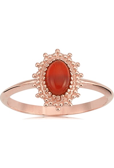 Anka Oval Kırmızı Taşlı Gümüş Yüzük