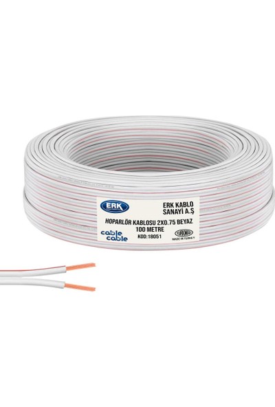 Cable Cable Hoparlör Kablosu Kordon 2x0.75 Beyaz 100 Metre Erk Yerli Cable Cable Hoparlör Kablosu Kordon 2x0.75 Beyaz 100 Metre Erk Yerli