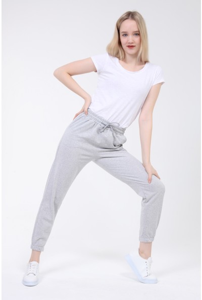 Rodi TY21YB090140 Gri Melanj Kadın Basic Paça Lastikli Alt Eşofman