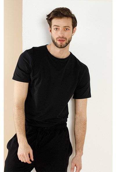 English Home Cotton Fit Yuvarlak Yaka Pamuk Erkek Fanila L Siyah